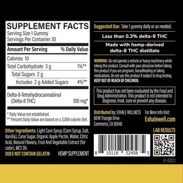 100mg Delta-8 gummies: Highly Potent 3000mg Bottle - Exhale Wellness