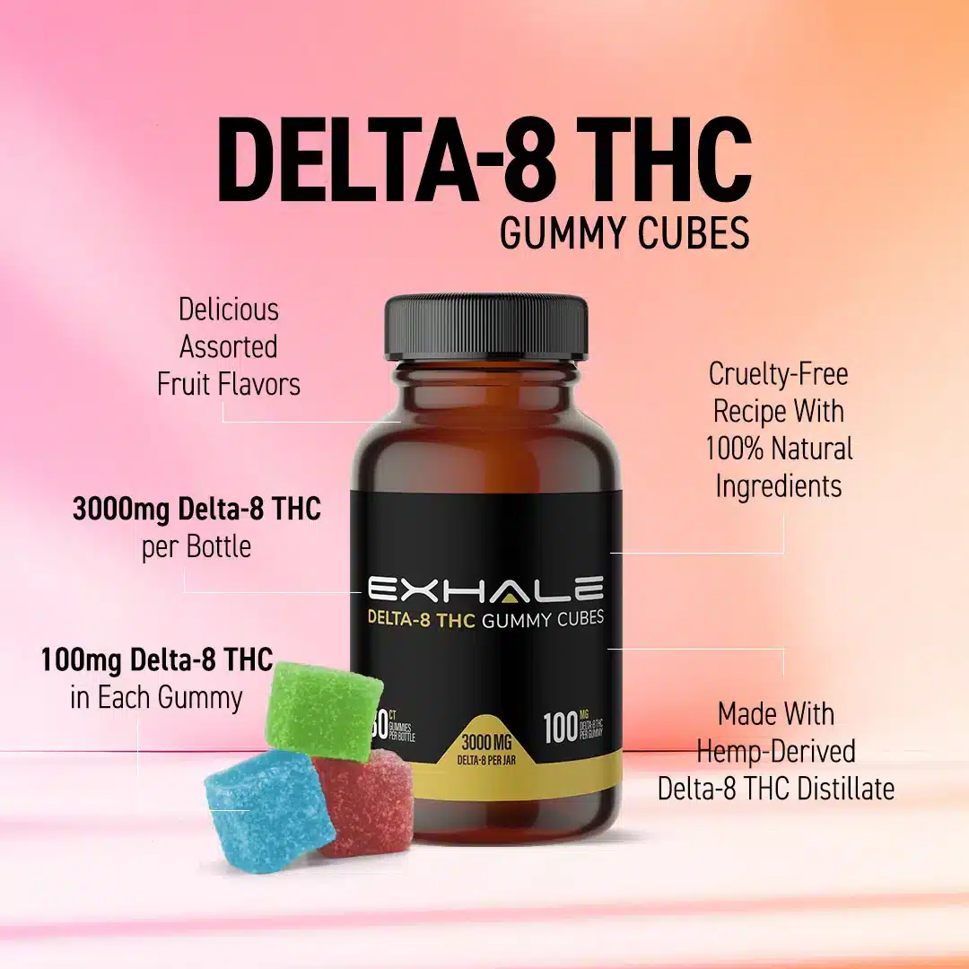100mg Delta-8 gummies: Highly Potent 3000mg Bottle - Exhale Wellness